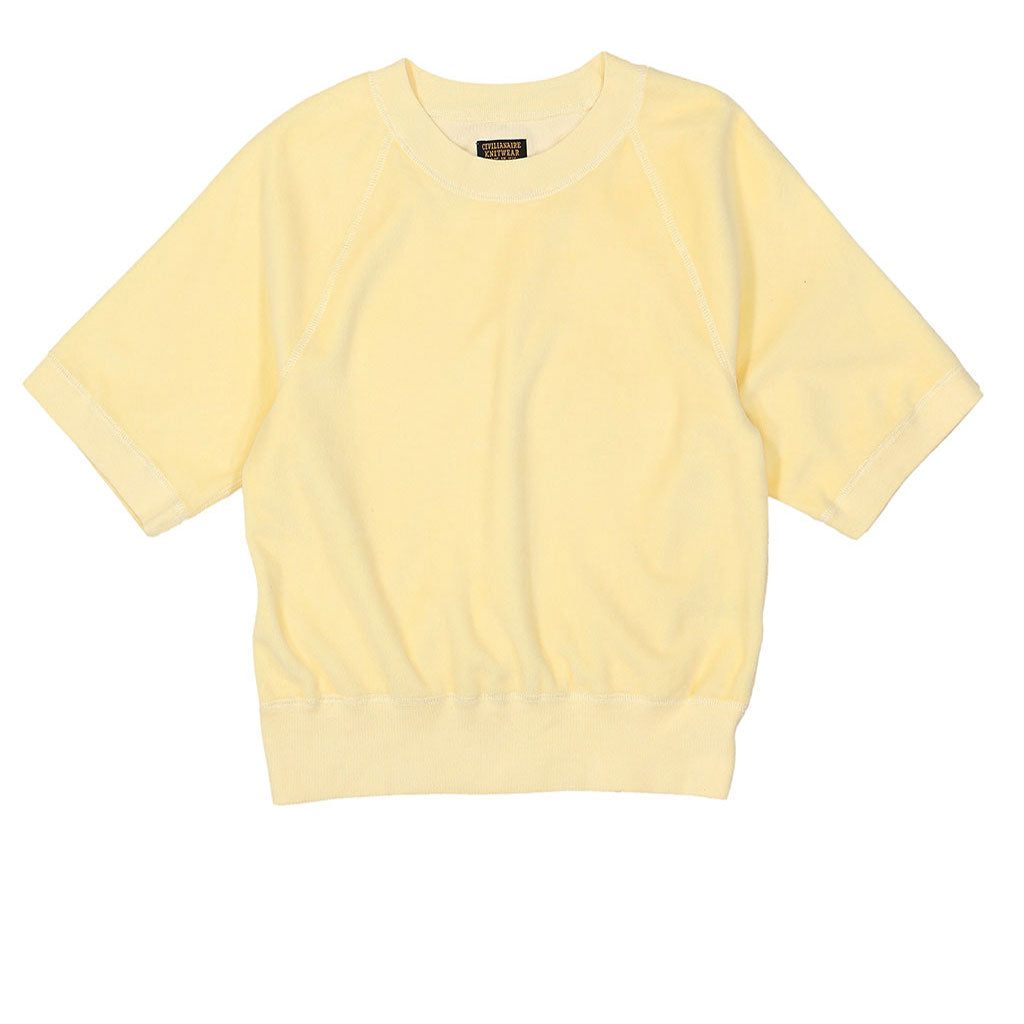 Short Sleeve Cropped Velour Raglan Crewneck - Sateen Canary – Civilianaire
