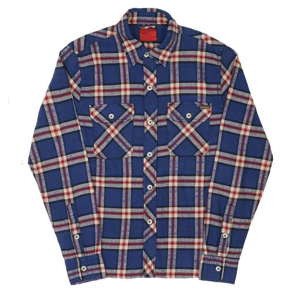 Long Sleeve 2 Notch Flap Pocket Shirt / JAPANESE COTTON Flannel - Blue ...