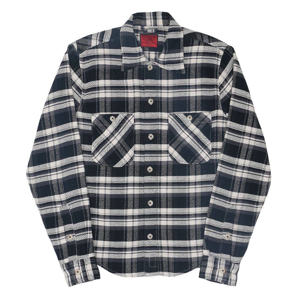 Long Sleeve 2 Pocket Shirt / JAPANESE COTTON Flannel - Black/White ...